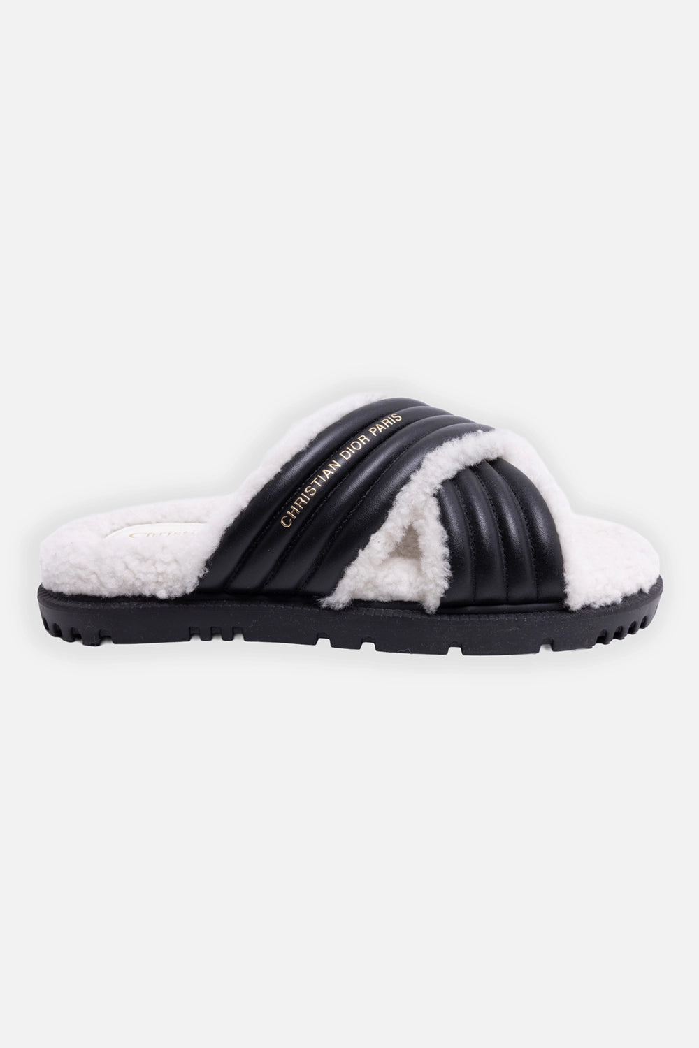 Women’s Shearling Slides in Black/White | Pre-owned Christian Dior